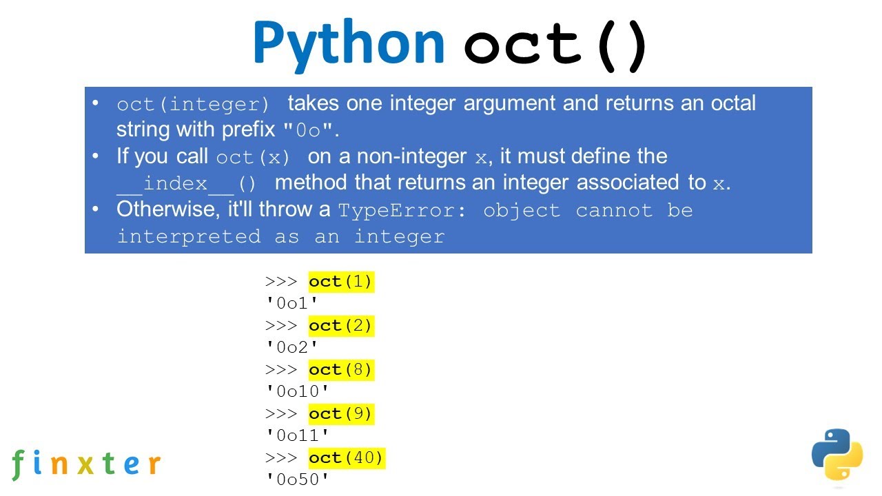 Python Oct Function How Does It Work Youtube
