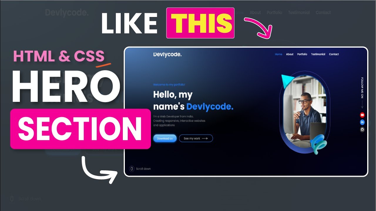 Responsive Modern Hero Section With Html And Css Youtube