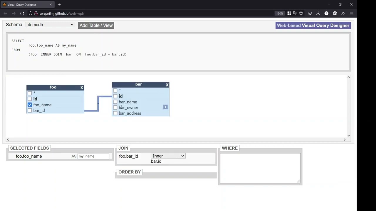 A Web Based Visual Sql Query Builder For Mysql Db Youtube
