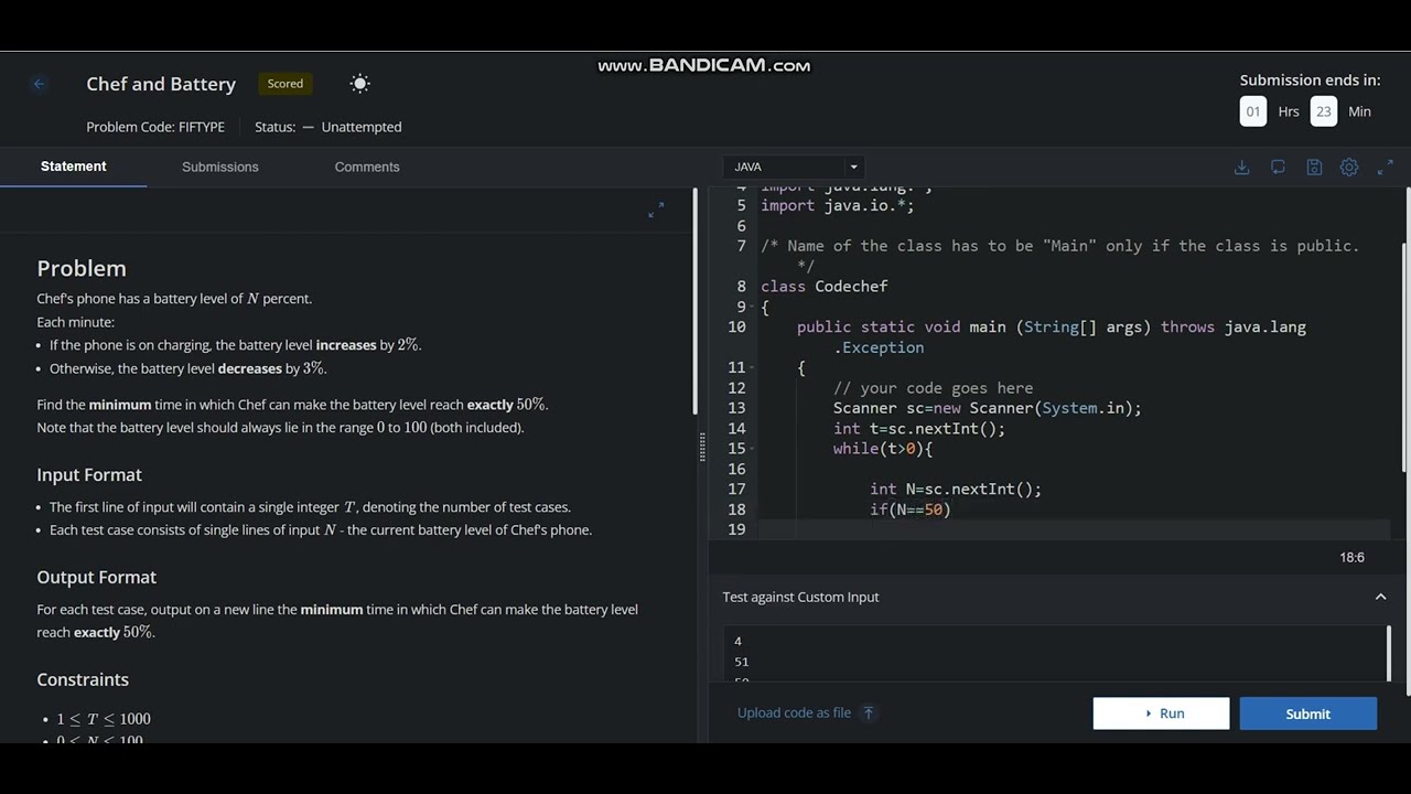 Chef And Battery Codechef Starters 86 Solution Java Code In