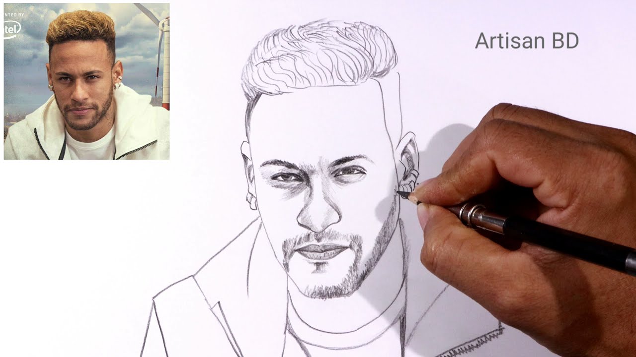 Sketches Of Draw Jr Neymar Psg Football Player Neymar Pencil Drawing