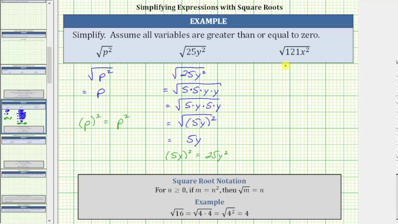 Simplify Perfect Square Roots With Variables Youtube