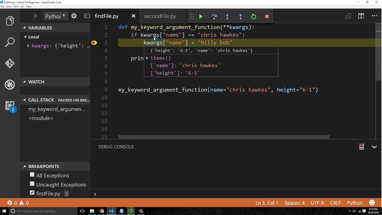 Python Beginner Kwargs Youtube