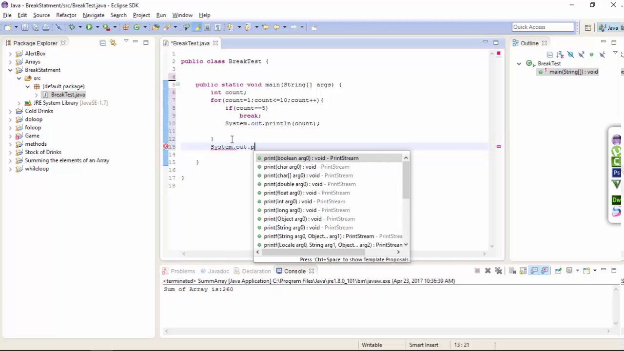 Use Of Break Statement In Java Youtube