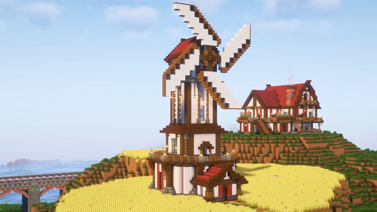 How To Build Medieval Windmill Minecraft Tutorial Youtube