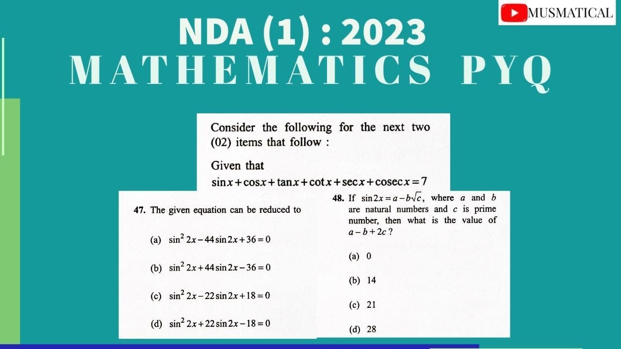Nda 1 2023 Mathematics Pyq Youtube
