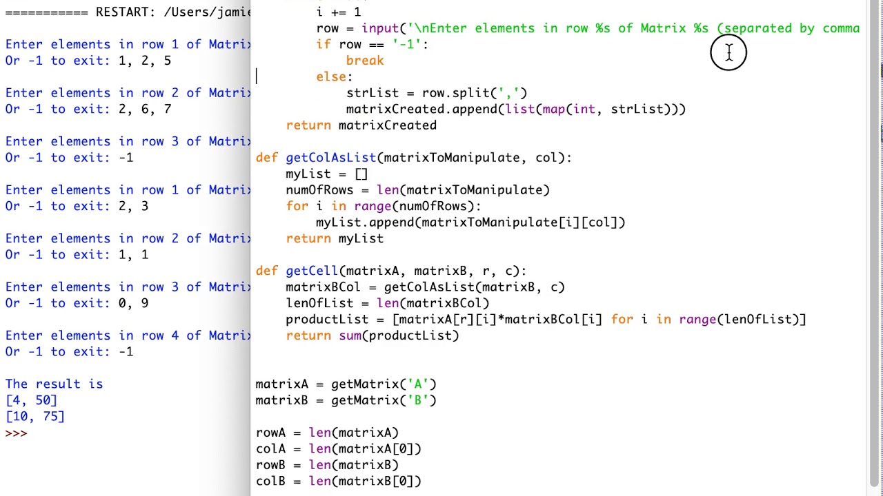 Python Programming Challenge 2 Multiplying Matrices Without Numpy