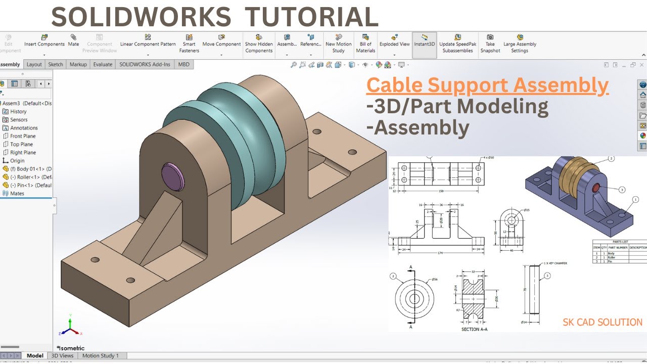 Cable Support 3d Modeling And Assembly In Solidworks Solidworks 3d
