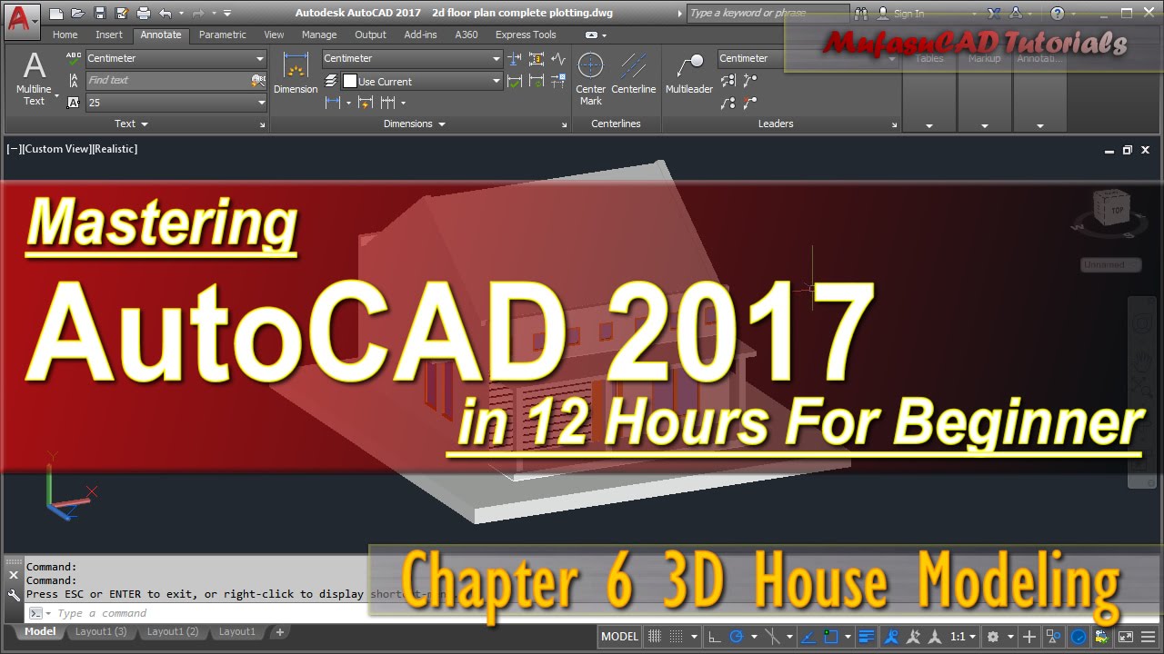 Autocad 2017 3d House Modeling Tutorial For Beginner Course Chapter 6