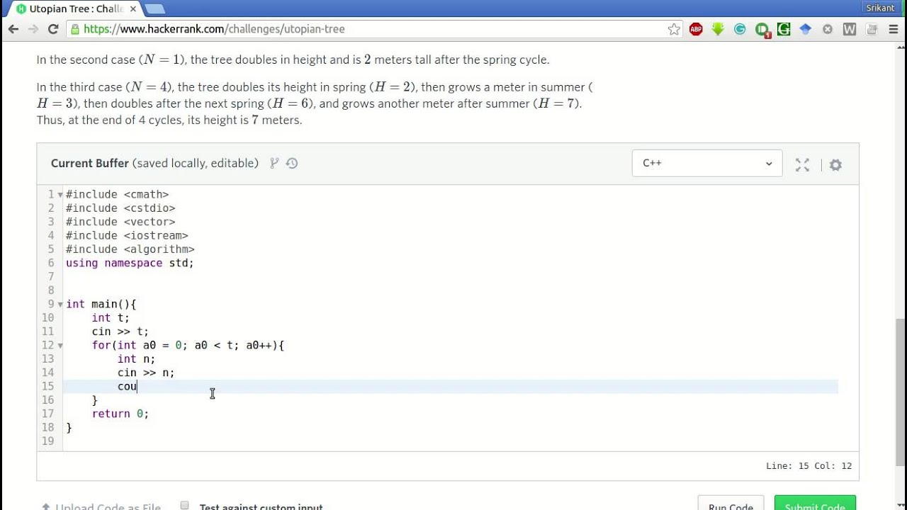 Hackerrank Utopian Tree Solution Youtube