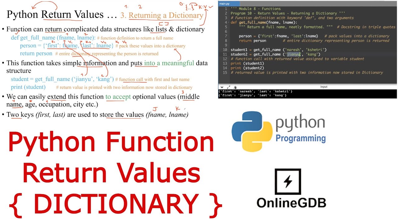 Python Function Dictionary Return Youtube