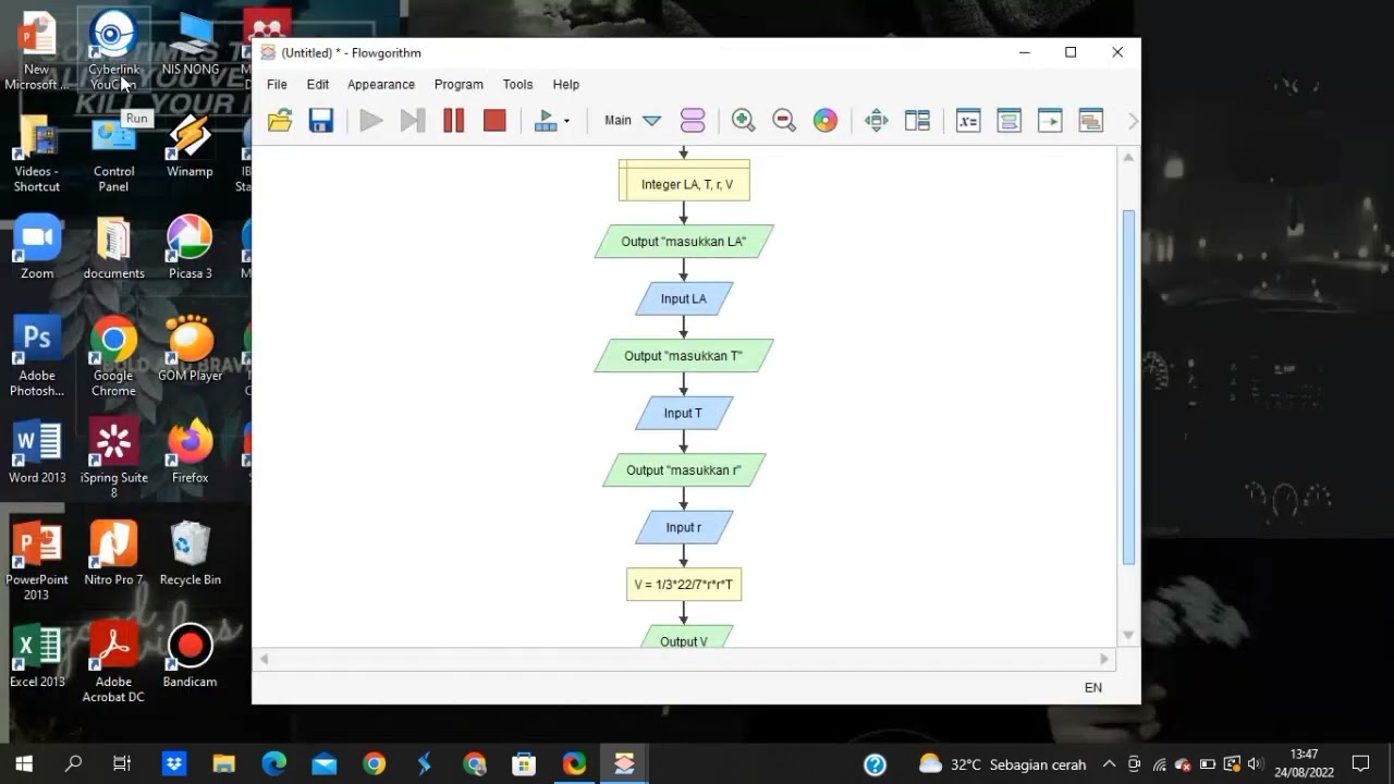 Flowgorithm Menentukan Volume Kerucut Youtube