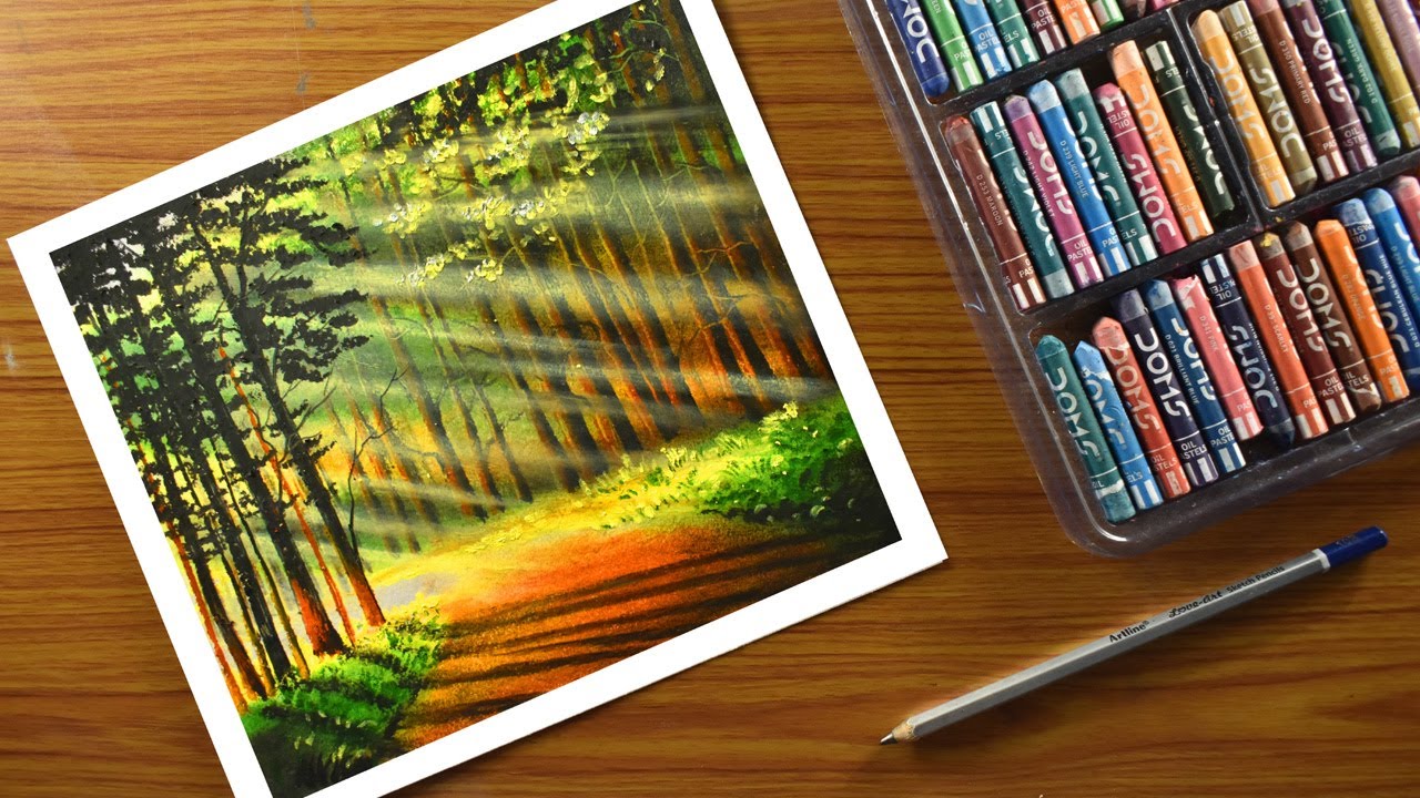 Easy Forest Lights Drawing With Oil Pastel How To Draw Easy Forest