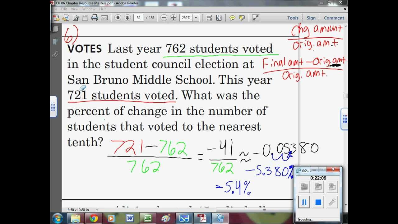6 3 B Percent Of Change Increase Decrease 7th Grade Math Youtube