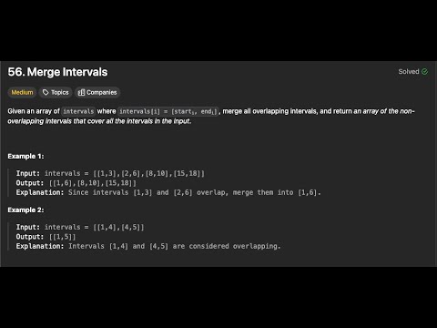 Merge Intervals Leetcode 56 Python Youtube
