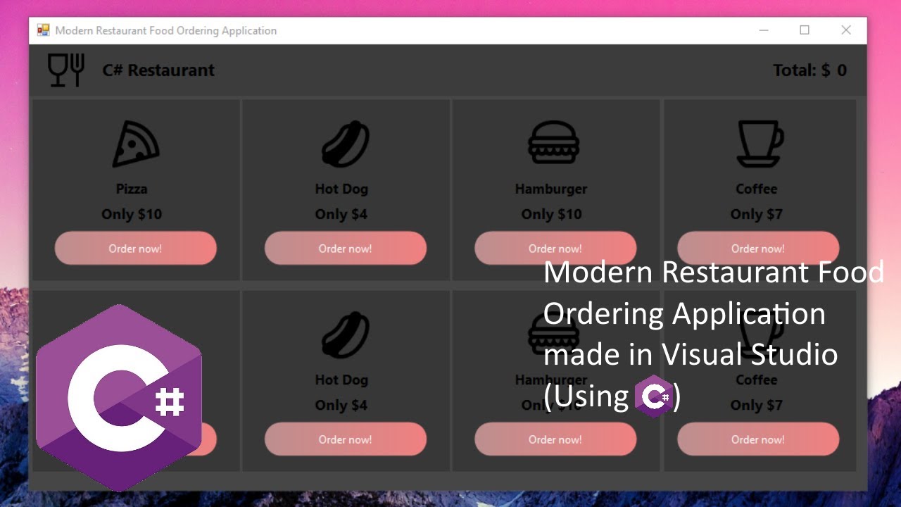 Modern Restaurant Food Ordering Application In Visual Studio Tutorial