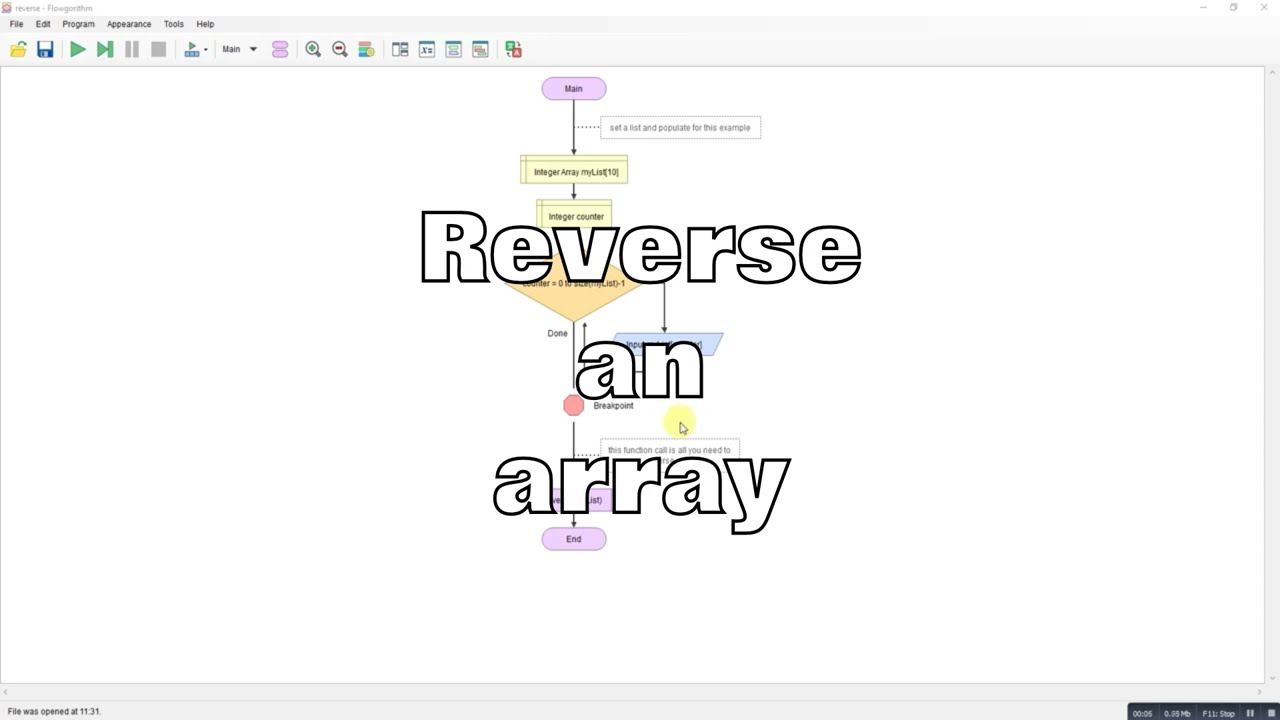 Flowgorithm Reverse And Array Youtube