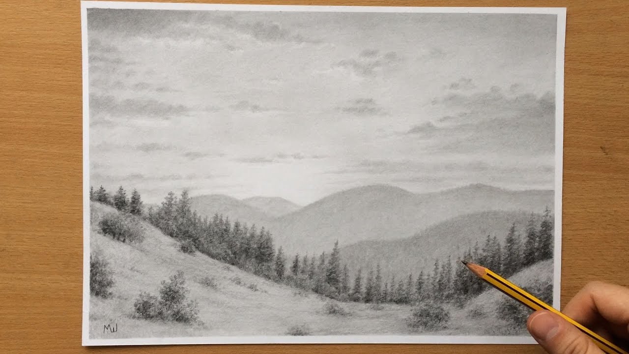 Sunset Landscape Pencil Drawing Narrated Tutorial Youtube