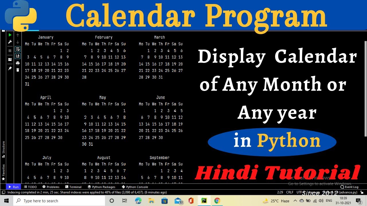 Calendar Program In Python Display Calendar Of Any Month Or Any Year