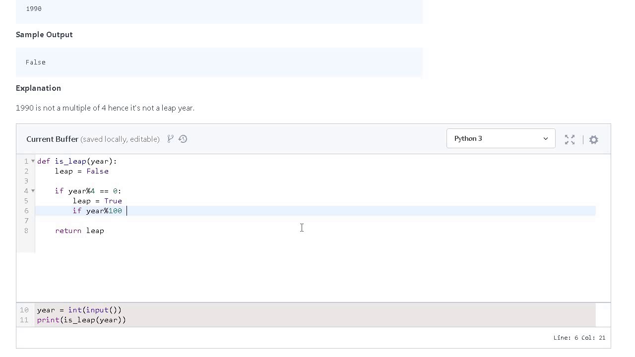 Hackerrank Python Leap Year Logic Youtube