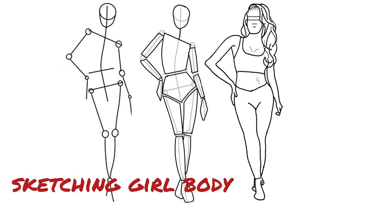 How To Draw Female Body With Simple Shapes Drawing Tutorial Youtube