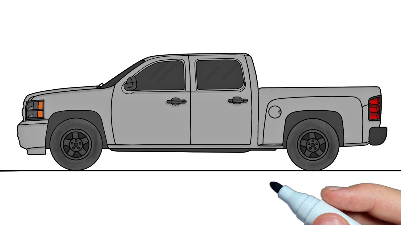 How To Draw A Chevrolet Silverado 1500 Pickup Truck Step By Step