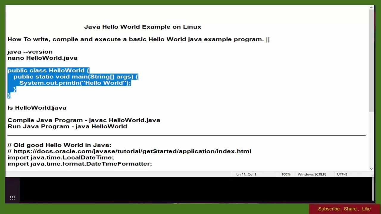Java Hello World Example On Linux Youtube