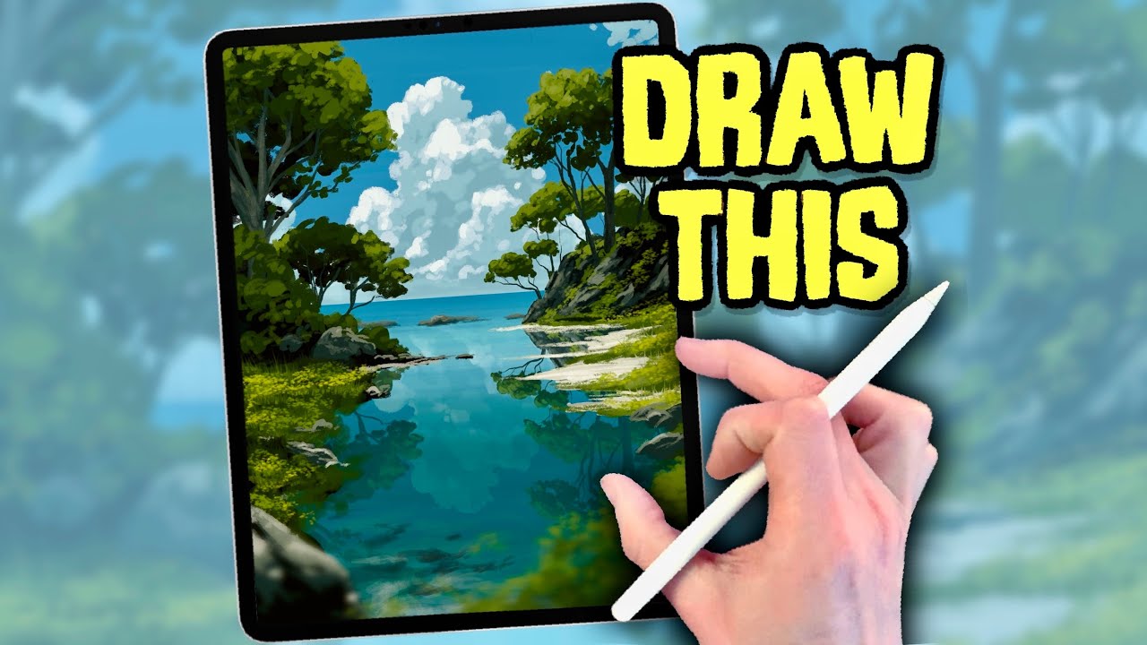 Procreate Landscape Drawing Tutorial Coastal Trees Youtube