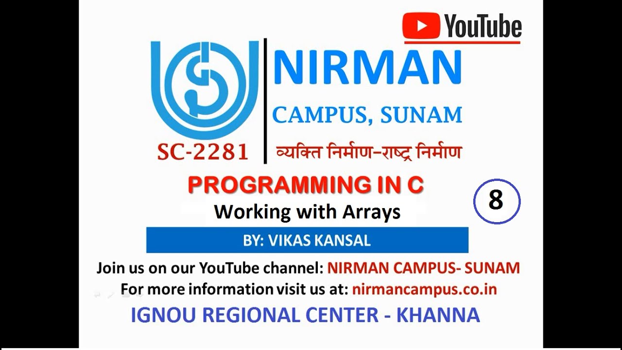 8 C Programming Arrays Youtube