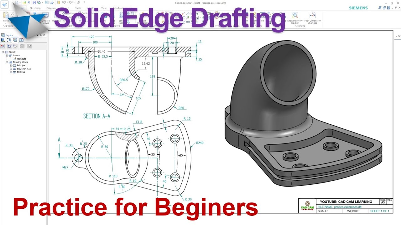 Solid Edge Drafting Tutorials 3 Create 2d Drawing Exercise Section