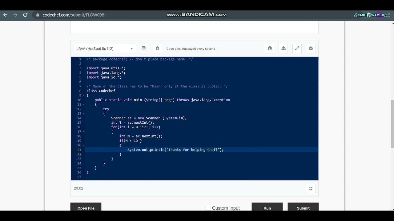 Code Chef Helping Chef Java Total Code Youtube