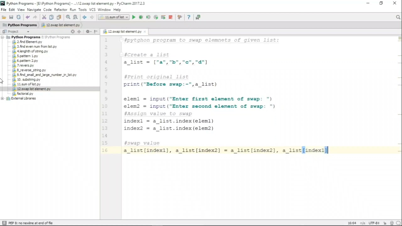 Swapping Elements In List Python Programming Youtube