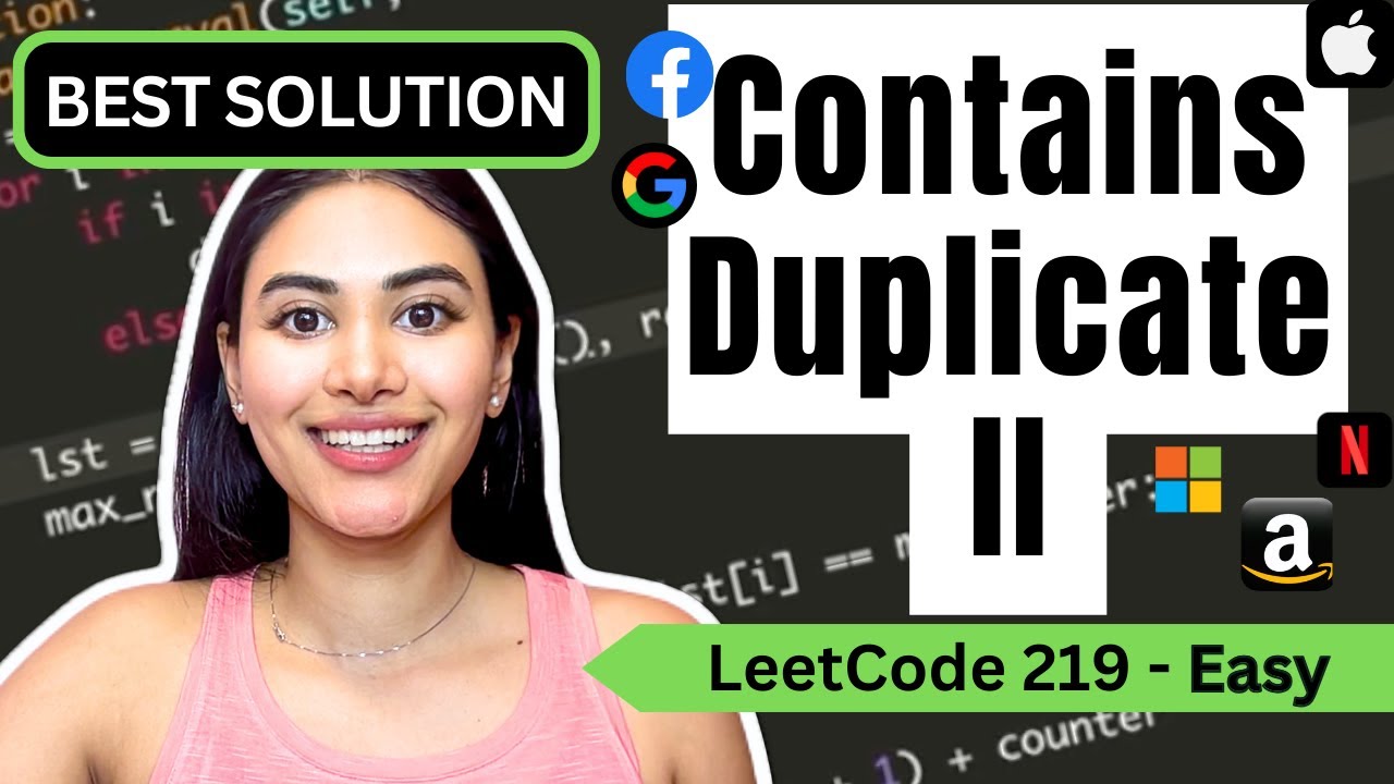 Contains Duplicate Ii Leetcode 219 Python Leetcode Youtube