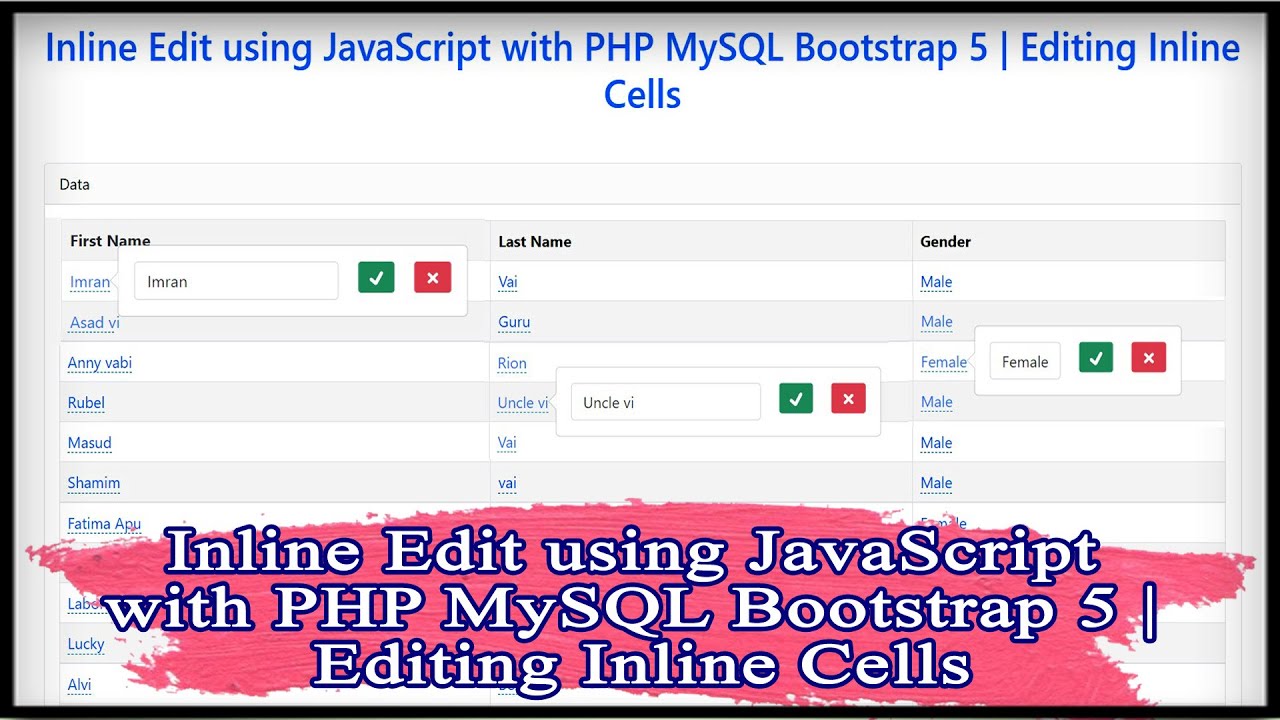 Inline Edit Using Javascript With Php Mysql Bootstrap 5 Editing