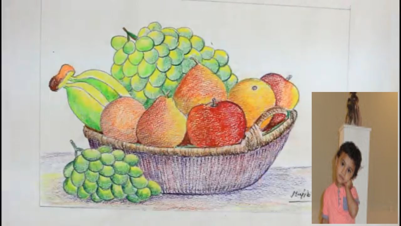Still Life Drawing Of Fruits In Colour