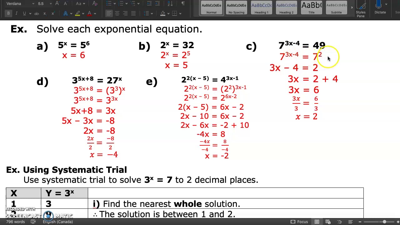 Map4c 6 6 Exponential Equations Video Youtube