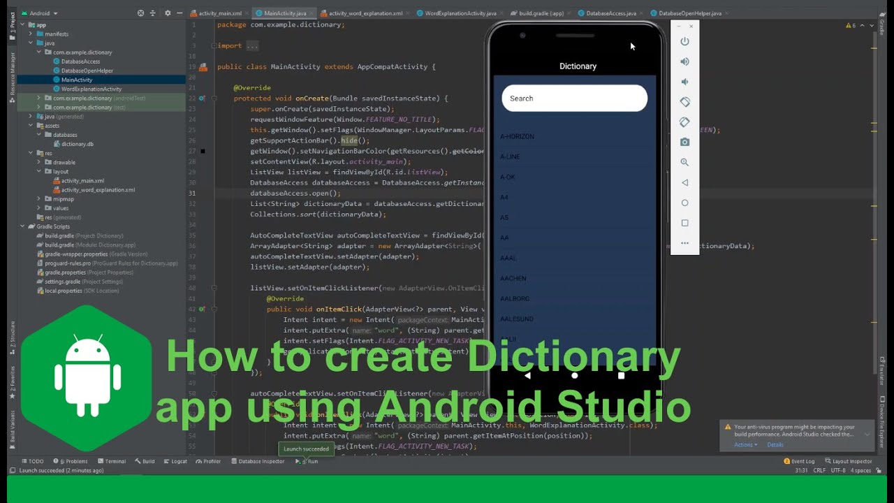 How To Create Dictionary Application In Android Studio Youtube