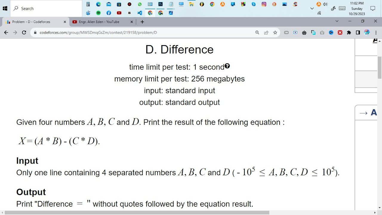 Codeforces Sheet 1 Problem D Difference Problem Solving Sheet 1