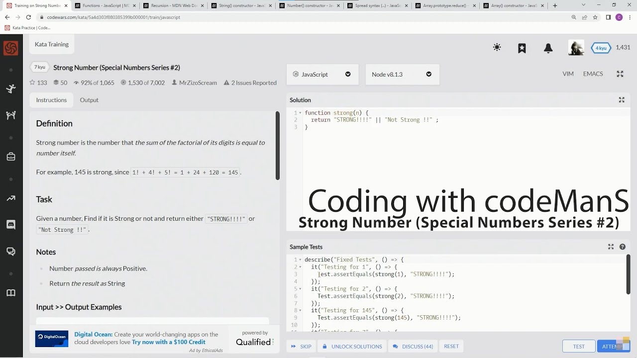 Archived Codewars 7 Kyu Strong Number Special Numbers Series 2