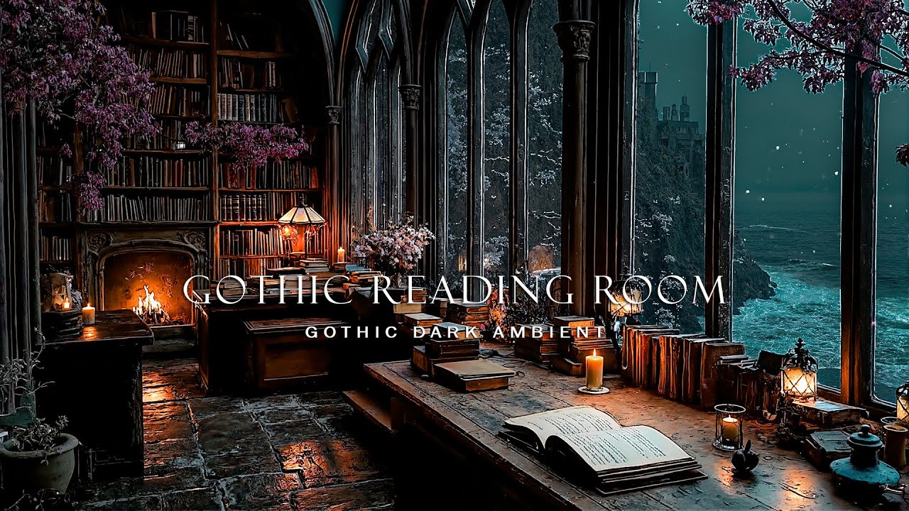 Dark Academia Piano In A Gothic Reading Room Midnight Ambience With