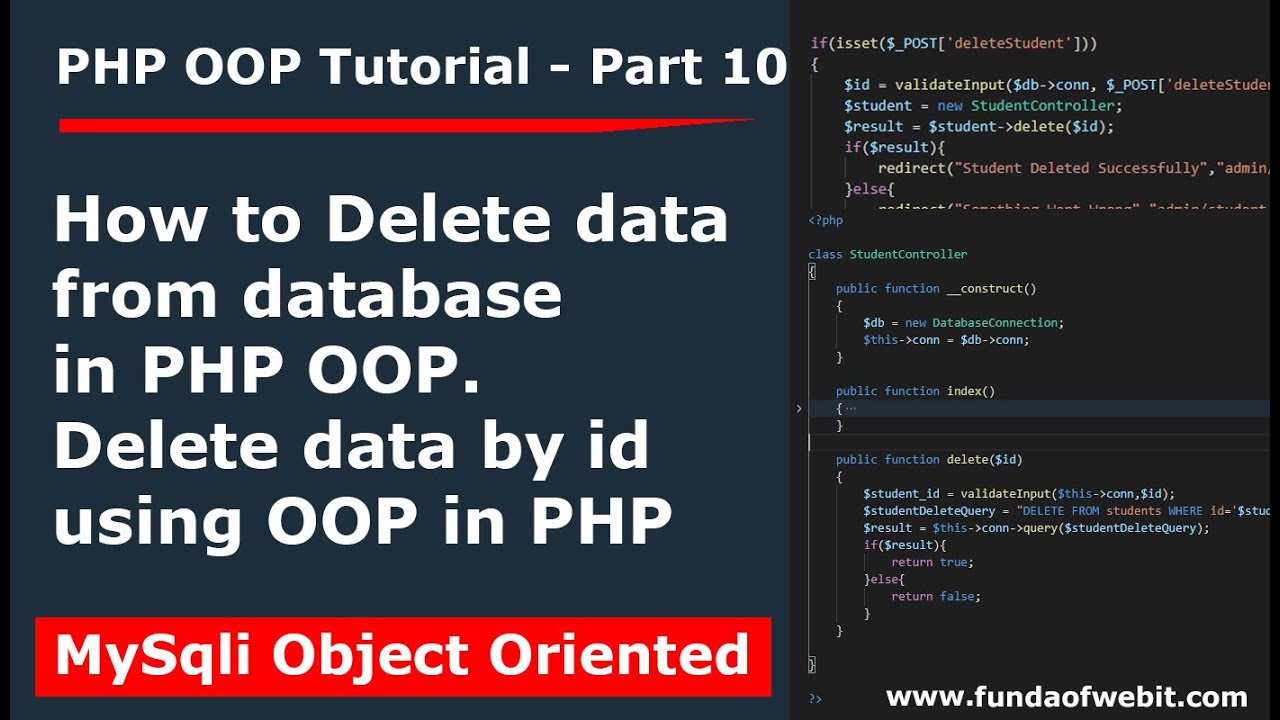Php Oop Tutorial 10 Delete Data From Database In Php Oop Delete Data