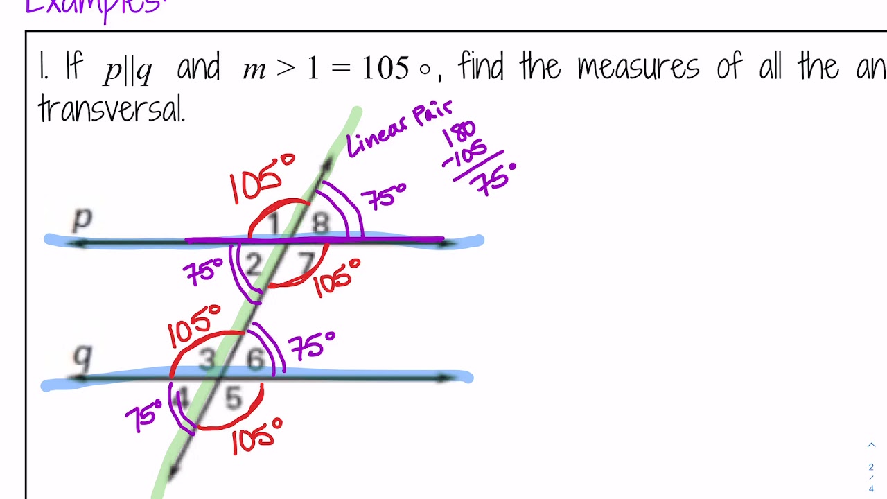 Parallel Lines Angle Pairs Youtube