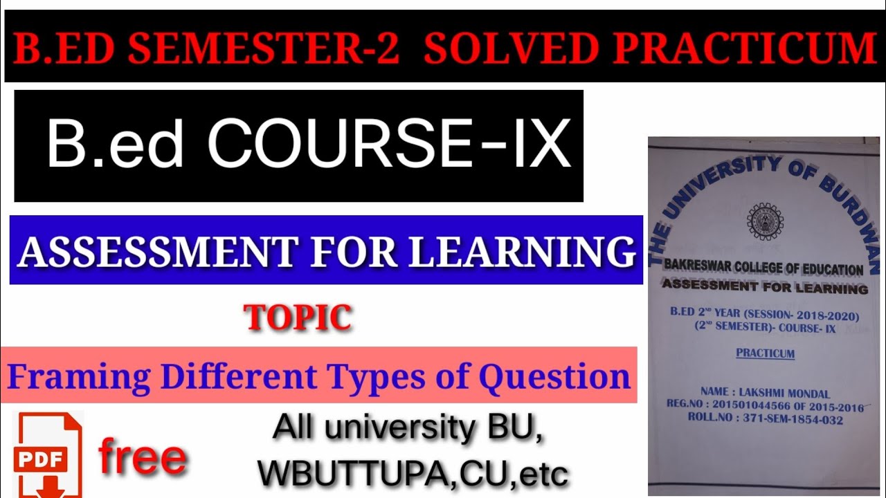 B Ed Solved Practicum Sem 2 Course Ix Assessment For Learning Version