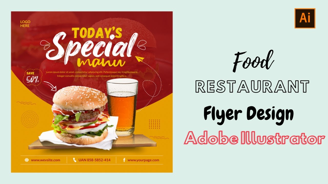 How To Design Restaurant Flyer Design In Adobe Illustrator Food