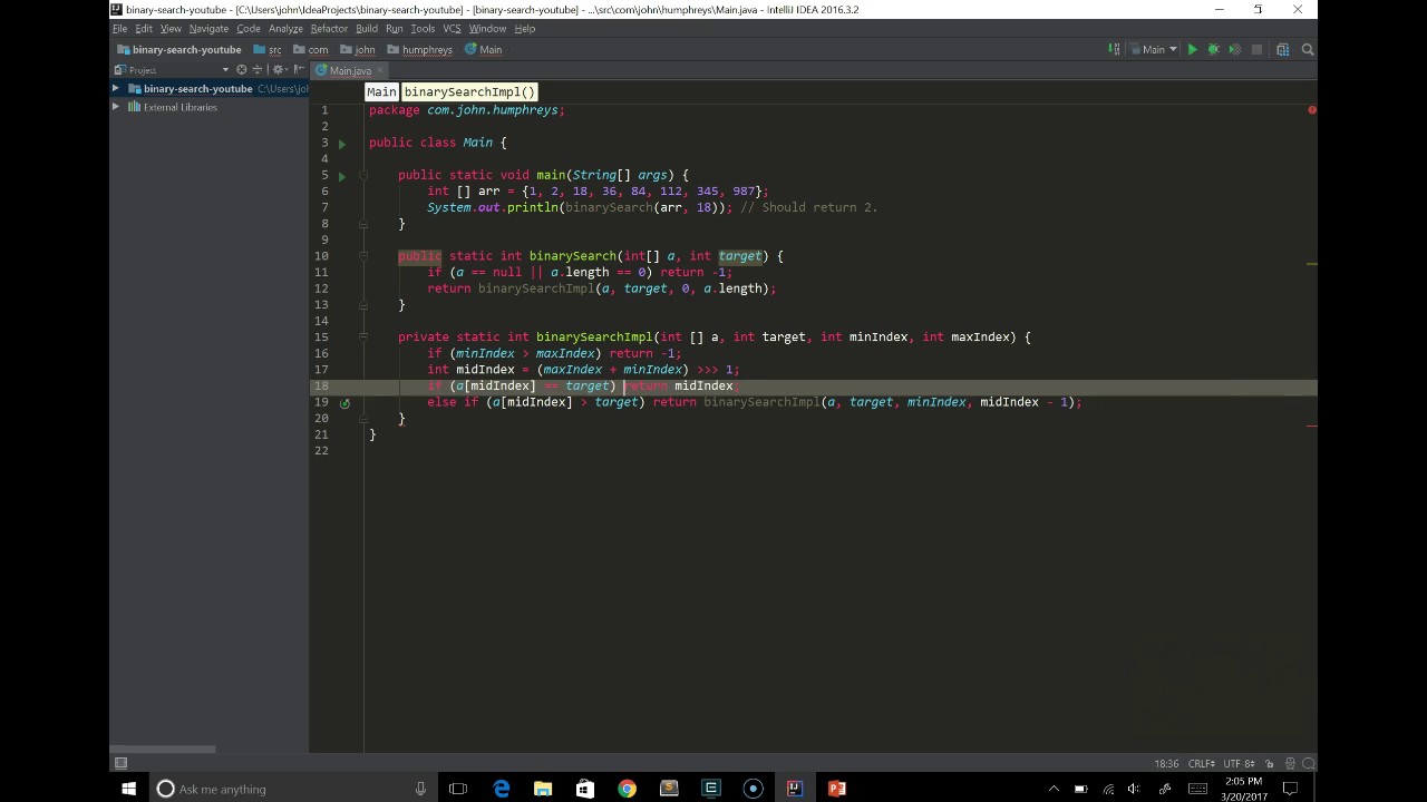 Binary Search Live Coding Example Java Interview Youtube