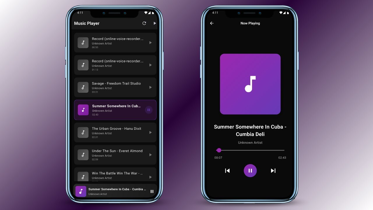 Complete Music Player App Using Flutter Flutter Tutorial Youtube