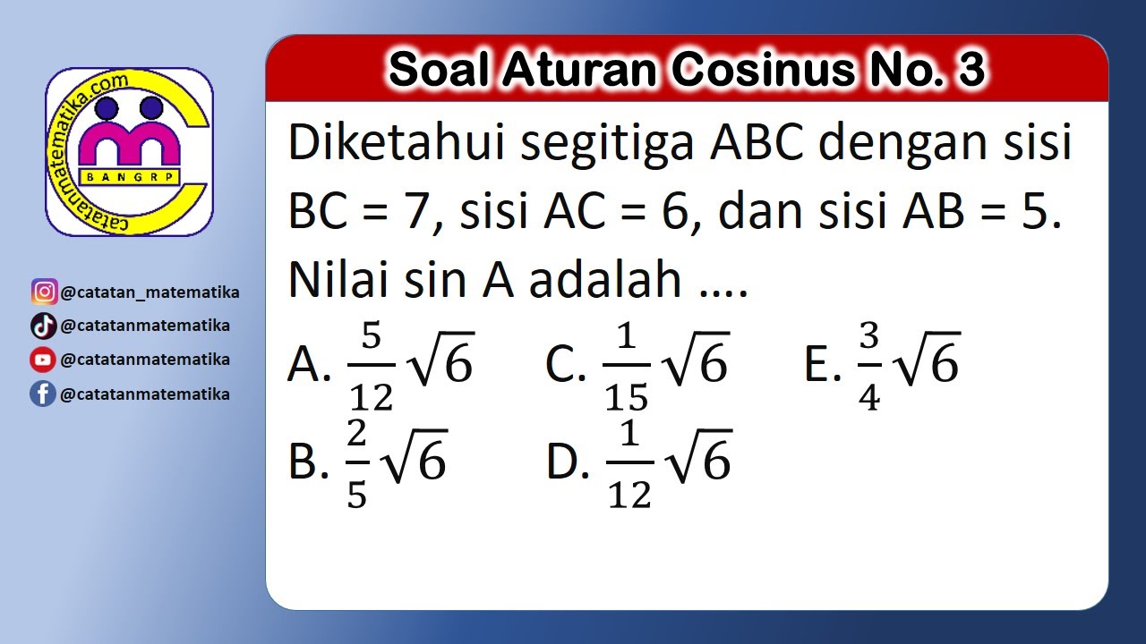 Pembahasan Soal Aturan Cosinus No 3 Catatan Matematika Youtube