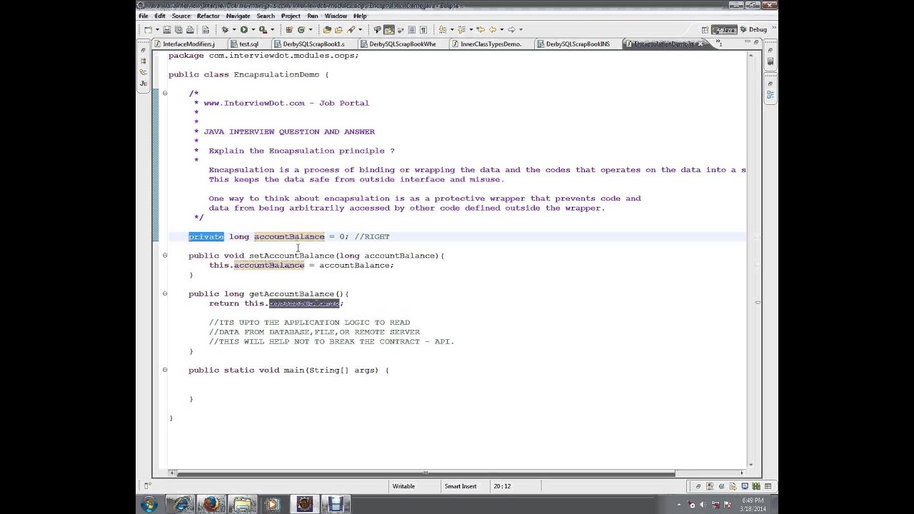 Encapsulation Example In Java Youtube