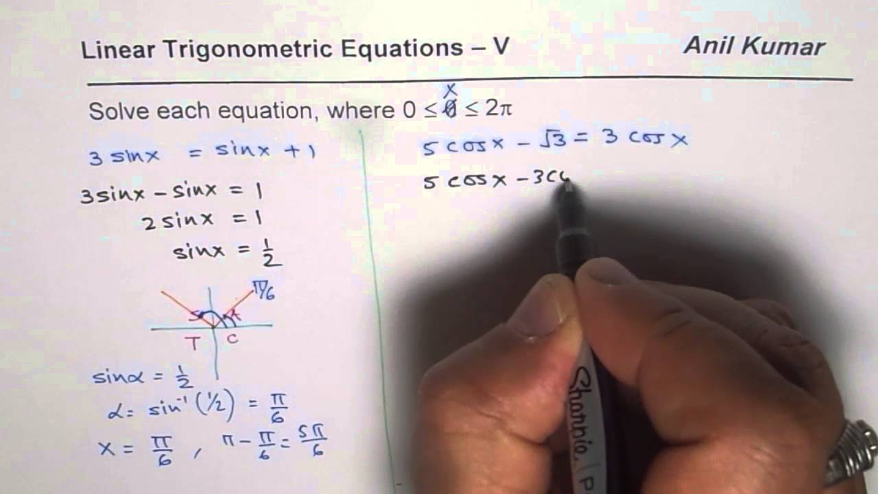 Solve Linear Trigonometric Equations 5 Edexcel Gcse Sat Youtube