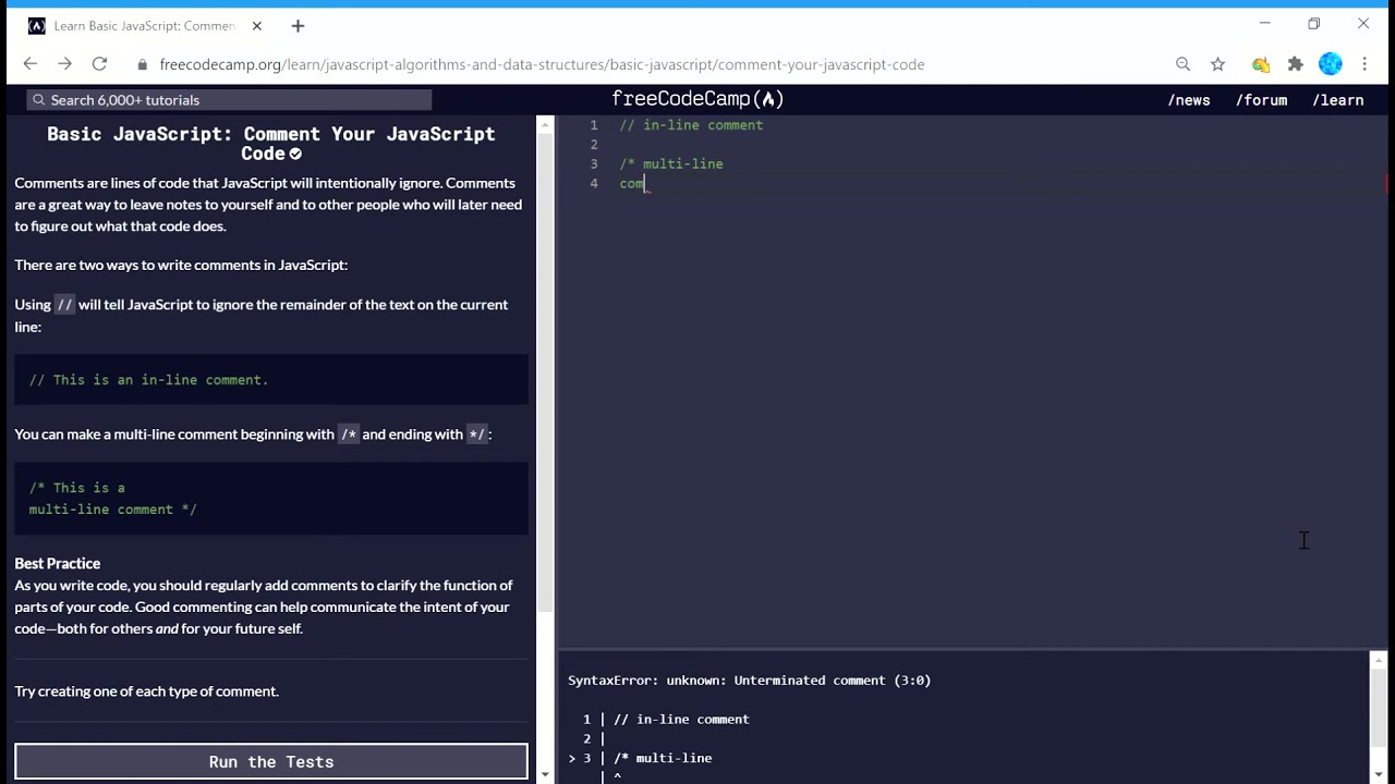 Basic Javascript 1 111 Comment Your Javascript Code Freecodecamp